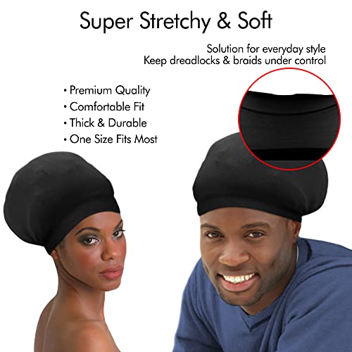 Unisex Stocking Dreadlocks Cap Stretchable Soft Durable Long Lasting Lightweight Comfortable Night Sleeping Headwear (Black)