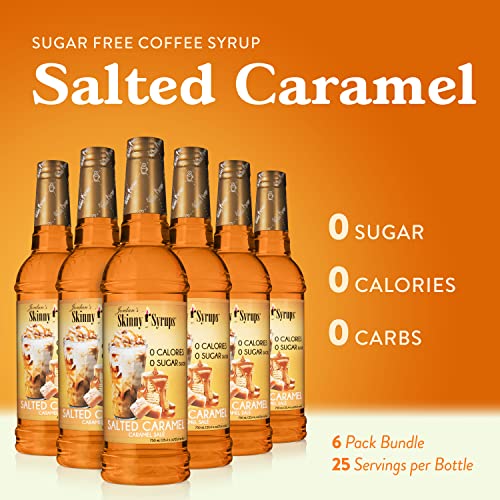 Jordan's Skinny Syrups Sugar Free Coffee Syrup, Salted Caramel Flavor Drink Mix, Zero Calorie Flavoring for Chai Latte, Protein Shake, Food & More, Gluten Free, Keto Friendly, 25.4 Fl Oz, (Pack of 6)