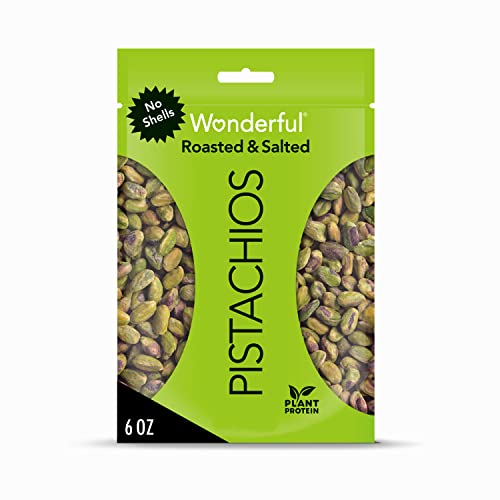 Wonderful Pistachios No Shells, Roasted and Salted Nuts, 6 Ounce Resealable Bag, Protein Snack, On-the Go (6 oz)