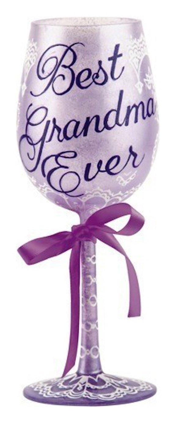 Designs by Lolita “Best Grandma Ever” Hand-painted Artisan Wine Glass, 15 oz.