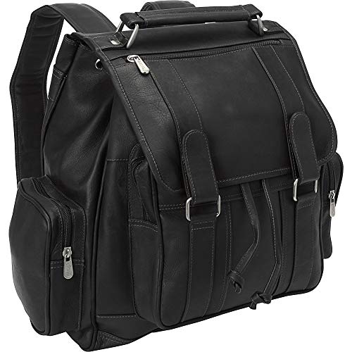 Piel Leather Double Loop Flap-Over Laptop Backpack, Black, One Size