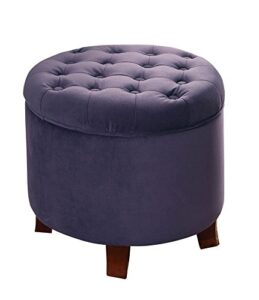 homepop velvet tufted round storage ottoman with removable lid, purple