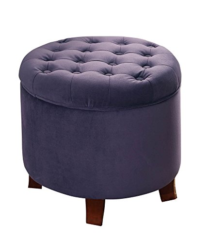 HomePop Velvet Tufted Round Storage Ottoman with Removable Lid, Purple