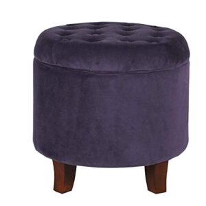 HomePop Velvet Tufted Round Storage Ottoman with Removable Lid, Purple