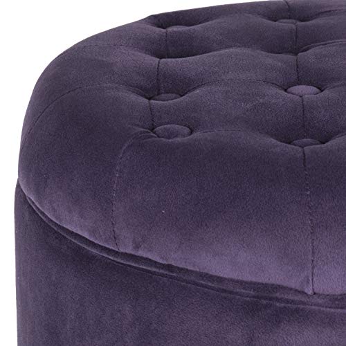 HomePop Velvet Tufted Round Storage Ottoman with Removable Lid, Purple