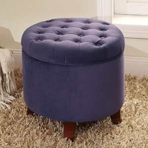 HomePop Velvet Tufted Round Storage Ottoman with Removable Lid, Purple