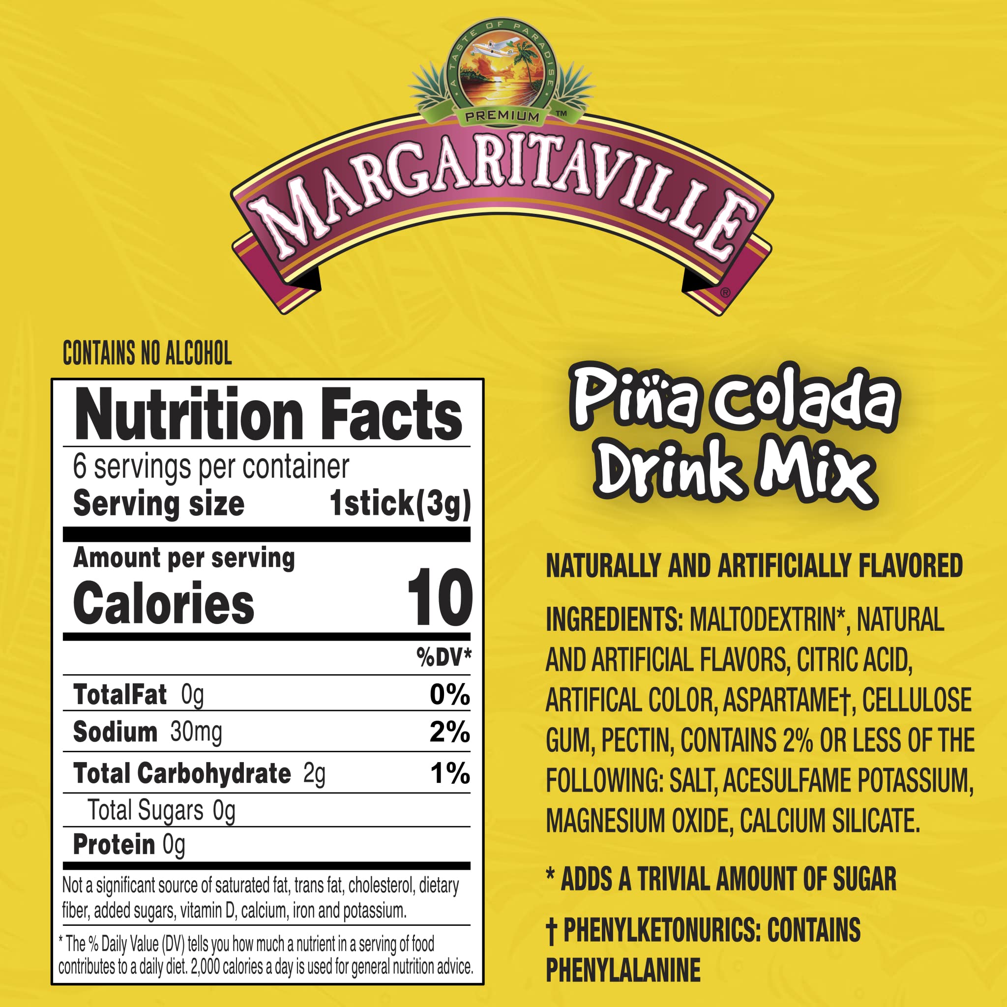 Margaritaville Singles To Go Water Drink Mix - Pina Colada Flavored, Non-Alcoholic Powder Sticks (12 Boxes with 6 Packets Each - 72 Total Servings), 0.65 Ounce (Pack of 12)