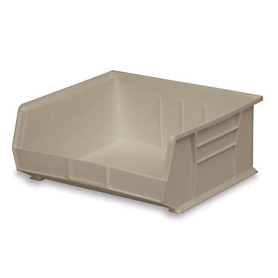 Akro-Mils Plastic Stacking Bin 30250, 16-1/2"W x 14-3/4"D x 7"H, Stone - Lot of 6