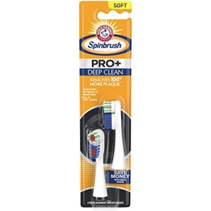 spinbrush arm & hammer pro+ deep clean refills– battery powered toothbrush removes 100% more plaque- soft bristles -two replacement heads (packing may vary)