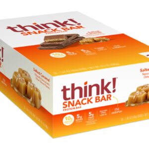 think! Protein Bars with Chicory Root for Fiber, Digestive Support, Gluten Free with Whey Protein Isolate, Salted Caramel, Snack Bars Without Artificial Sweeteners, 1.4 Oz (10 Count)