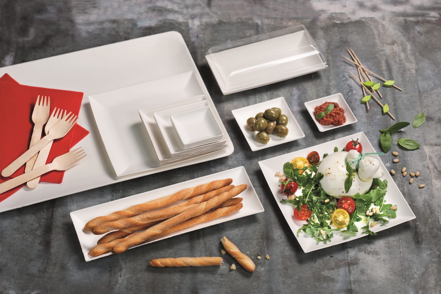 PacknWood 210BCHIC99 - Heavy-Duty Bio n Chic Mini White Sugarcane Plate -Disposable Brown Plates-Microwavable,Party Plates, Dessert Plates and compostable Square Plate “3.5 x 3.5 “ Case of 100.