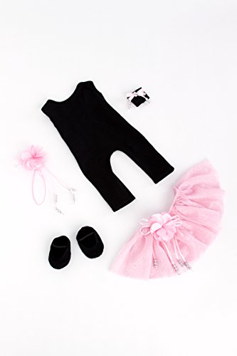 - Showtime - 5 Piece Outfit - Black Unitard, Pink Tutu Skirt, Ballet Slippers, Corsage, Hairpiece - Clothes Fits 18 Inch Doll (Doll Not Included)