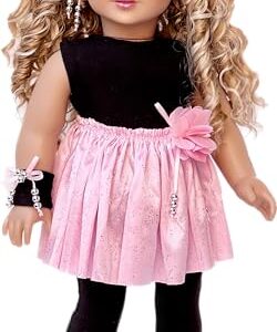 - Showtime - 5 Piece Outfit - Black Unitard, Pink Tutu Skirt, Ballet Slippers, Corsage, Hairpiece - Clothes Fits 18 Inch Doll (Doll Not Included)