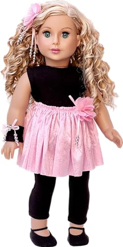 - Showtime - 5 Piece Outfit - Black Unitard, Pink Tutu Skirt, Ballet Slippers, Corsage, Hairpiece - Clothes Fits 18 Inch Doll (Doll Not Included)