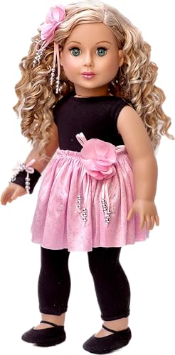 - Showtime - 5 Piece Outfit - Black Unitard, Pink Tutu Skirt, Ballet Slippers, Corsage, Hairpiece - Clothes Fits 18 Inch Doll (Doll Not Included)