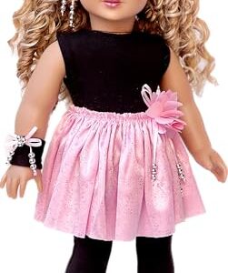 - Showtime - 5 Piece Outfit - Black Unitard, Pink Tutu Skirt, Ballet Slippers, Corsage, Hairpiece - Clothes Fits 18 Inch Doll (Doll Not Included)