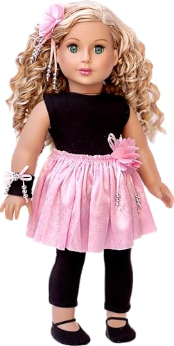 - Showtime - 5 Piece Outfit - Black Unitard, Pink Tutu Skirt, Ballet Slippers, Corsage, Hairpiece - Clothes Fits 18 Inch Doll (Doll Not Included)