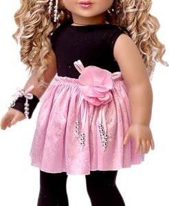 - Showtime - 5 Piece Outfit - Black Unitard, Pink Tutu Skirt, Ballet Slippers, Corsage, Hairpiece - Clothes Fits 18 Inch Doll (Doll Not Included)