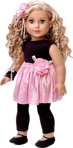 - Showtime - 5 Piece Outfit - Black Unitard, Pink Tutu Skirt, Ballet Slippers, Corsage, Hairpiece - Clothes Fits 18 Inch Doll (Doll Not Included)