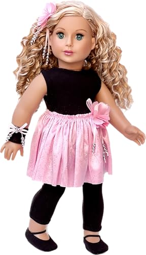 - Showtime - 5 Piece Outfit - Black Unitard, Pink Tutu Skirt, Ballet Slippers, Corsage, Hairpiece - Clothes Fits 18 Inch Doll (Doll Not Included)