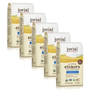 jovial einkorn 100% organic einkorn all purpose flour - baking flour, high protein, non-gmo, usda certified organic, unbleached flour, product of italy, organic all purpose flour - 32 oz, 5 pack