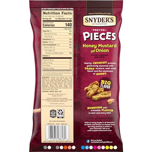 Snyder's of Hanover Pretzel Pieces, Honey Mustard and Onion, 8 oz (Pack of 6)