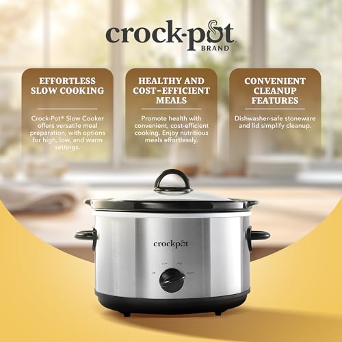 Crock-Pot 4.5 Quarts Manual Design Series Slow Cooker with 3 Manual Heat Settings Cooks Meals for 4 Plus People with Removable Stoneware Bowl, Silver