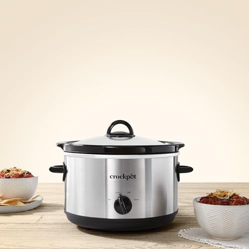 Crock-Pot 4.5 Quarts Manual Design Series Slow Cooker with 3 Manual Heat Settings Cooks Meals for 4 Plus People with Removable Stoneware Bowl, Silver