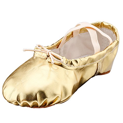 MSMAX Ballet Shoes for Girls Toddler Boys Split Sole Dance Slipper Gold Costume Shoes 6 M US Big Kid