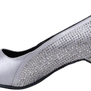 Very Fine Women's Salsa Ballroom Tango Dance Shoes Sera 5512 Ribbon Design Bundle with Dance Shoe Heel Protectors, Grey Satin 9 M US 2.5" Heel