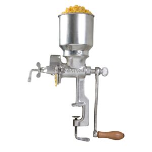 victoria manual high-hopper grain grinder, made in colombia, silver