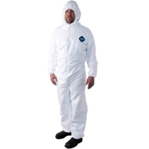 tyvek disposable suit by dupont with elastic wrists, ankles and hood (extra-large)