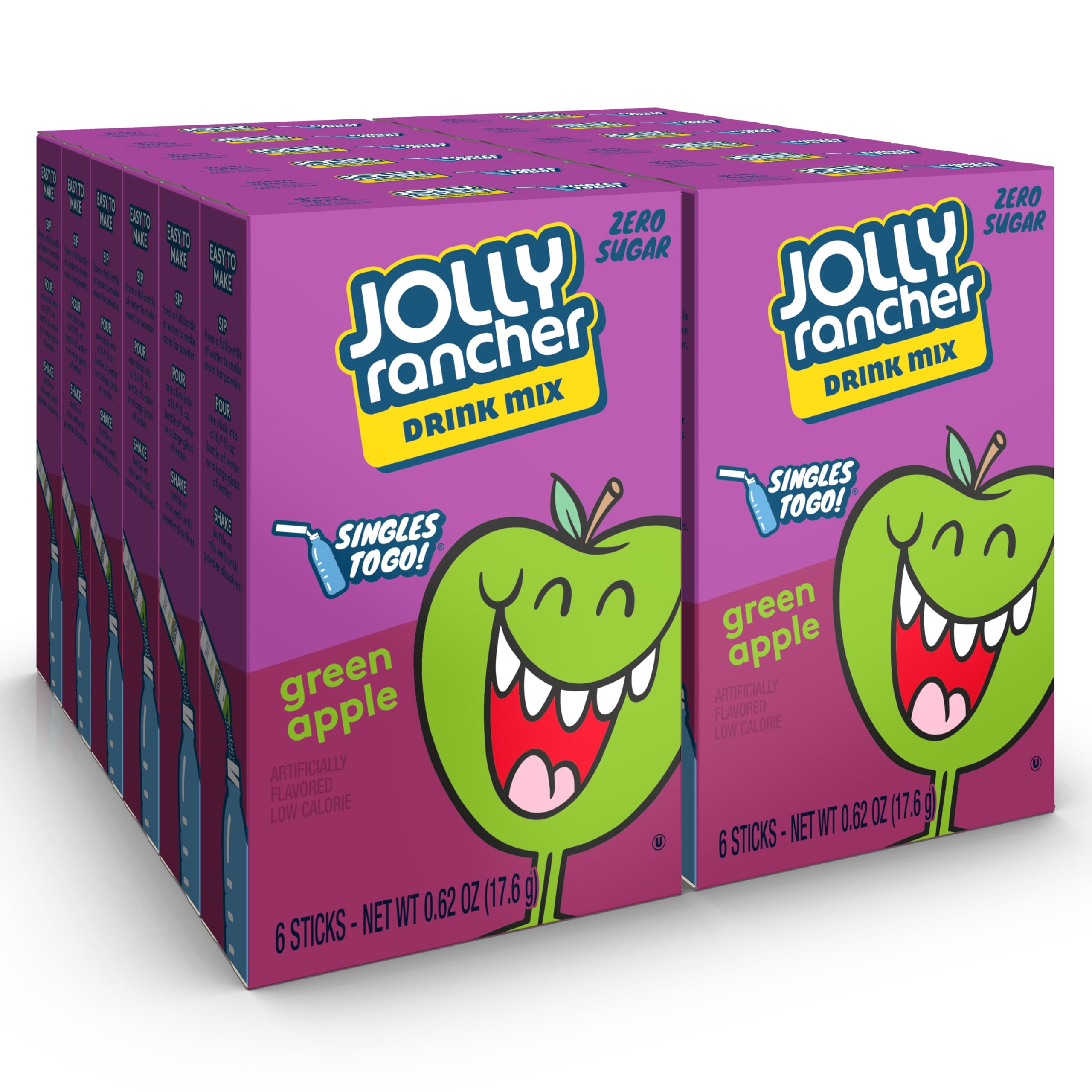 Jolly Rancher Singles To Go Powdered Drink Mix, Green Apple, 72 Total Servings, Sugar-Free Drink Powder, Just Add Water, 0.62 Ounce (Pack of 12)