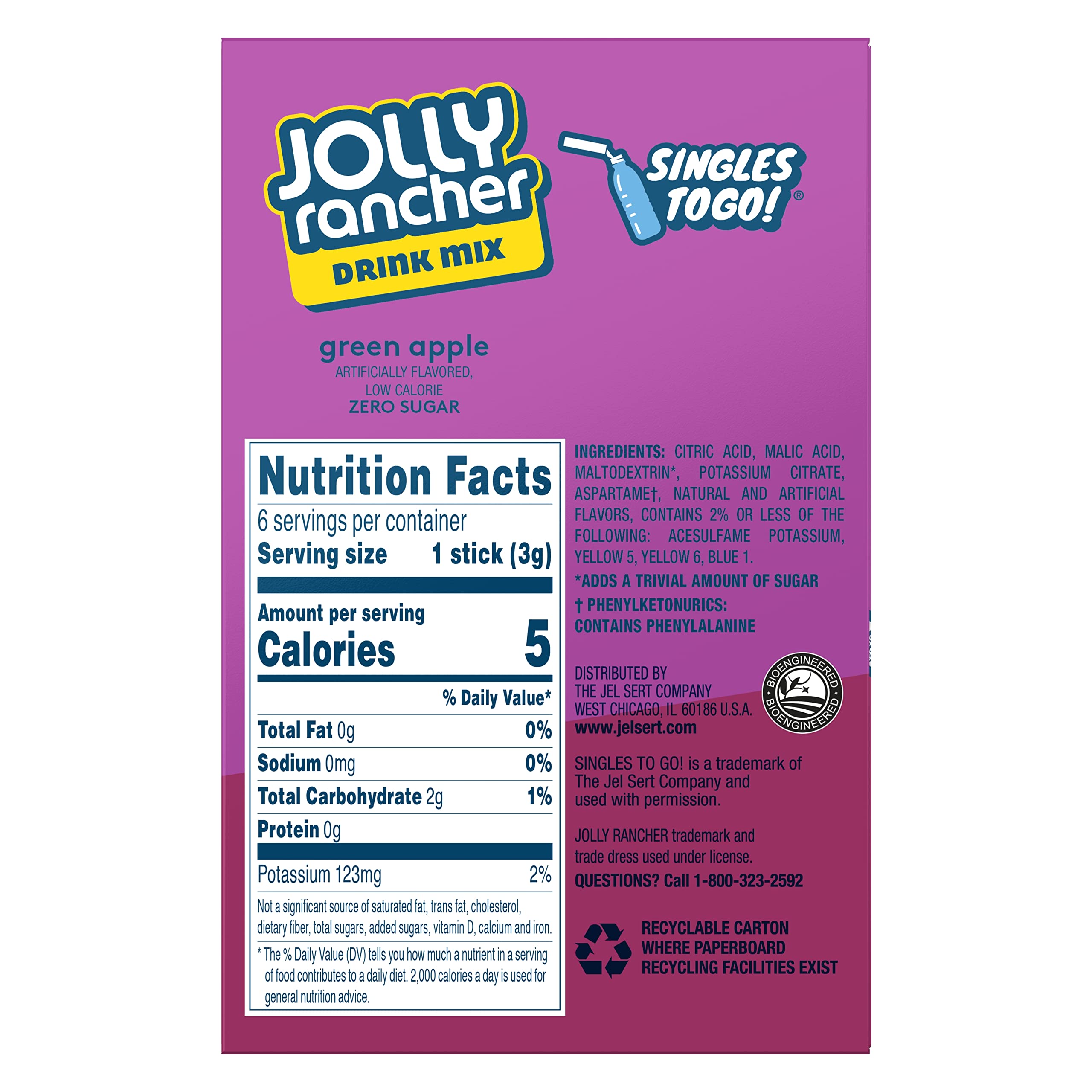 Jolly Rancher Singles To Go Powdered Drink Mix, Green Apple, 72 Total Servings, Sugar-Free Drink Powder, Just Add Water, 0.62 Ounce (Pack of 12)