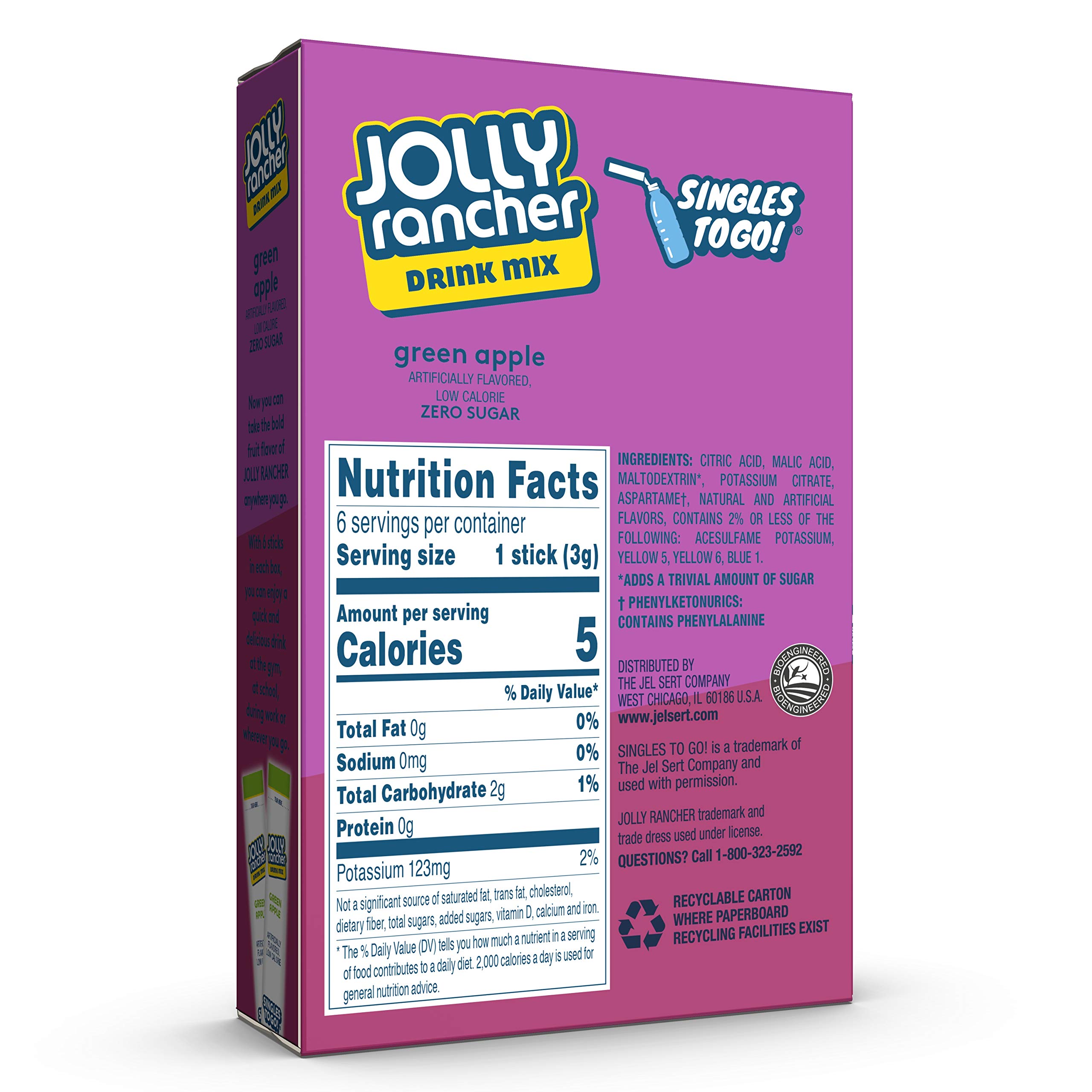 Jolly Rancher Singles To Go Powdered Drink Mix, Green Apple, 72 Total Servings, Sugar-Free Drink Powder, Just Add Water, 0.62 Ounce (Pack of 12)