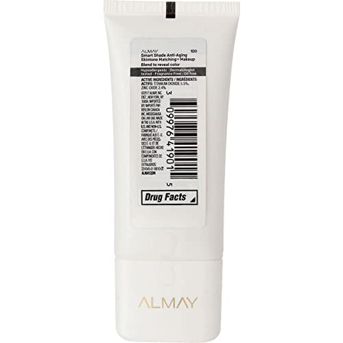 Almay Anti-Aging Foundation, Smart Shade Face Makeup, Medium Coverage, Natural Finish with SPF 20, Hypoallergenic-Fragrance Free, Dermatologist Tested, 100 My Best Light, 1 Oz