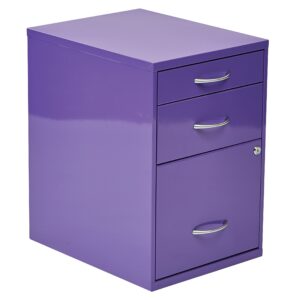 OSP Home Furnishings HPB Heavy Duty 3-Drawer Metal File Cabinet for Standard Files and Office Supplies, Purple Finish