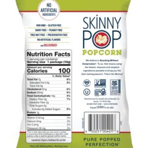 SkinnyPop Original Popcorn, Individual Snack Size Bags, Skinny Pop, Healthy Popcorn Snacks, Gluten Free, 0.65 Ounce (Pack of 30)