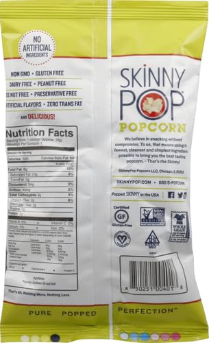 SkinnyPop Original Popcorn, Individual Snack Size Bags, Skinny Pop, Healthy Popcorn Snacks, Gluten Free, 0.65 Ounce (Pack of 30)