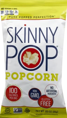 SkinnyPop Original Popcorn, Individual Snack Size Bags, Skinny Pop, Healthy Popcorn Snacks, Gluten Free, 0.65 Ounce (Pack of 30)