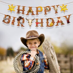 Cowboy Party Decorations for Boys, Western Cowboy Happy Birthday Banner, Boots Boy Cowboy Birthday Banner for Cowboy First Birthday Party, Western Theme Birthday Decoration Birthday Party Supplies