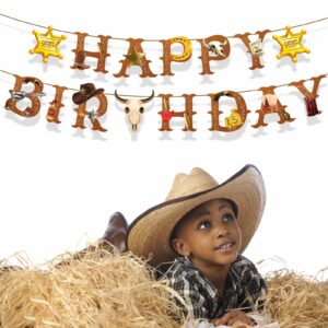 Cowboy Party Decorations for Boys, Western Cowboy Happy Birthday Banner, Boots Boy Cowboy Birthday Banner for Cowboy First Birthday Party, Western Theme Birthday Decoration Birthday Party Supplies