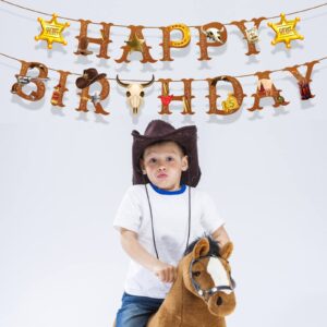 Cowboy Party Decorations for Boys, Western Cowboy Happy Birthday Banner, Boots Boy Cowboy Birthday Banner for Cowboy First Birthday Party, Western Theme Birthday Decoration Birthday Party Supplies