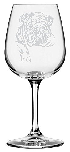 Bulldog Dog Themed Etched All Purpose 12.75oz Wine Glass