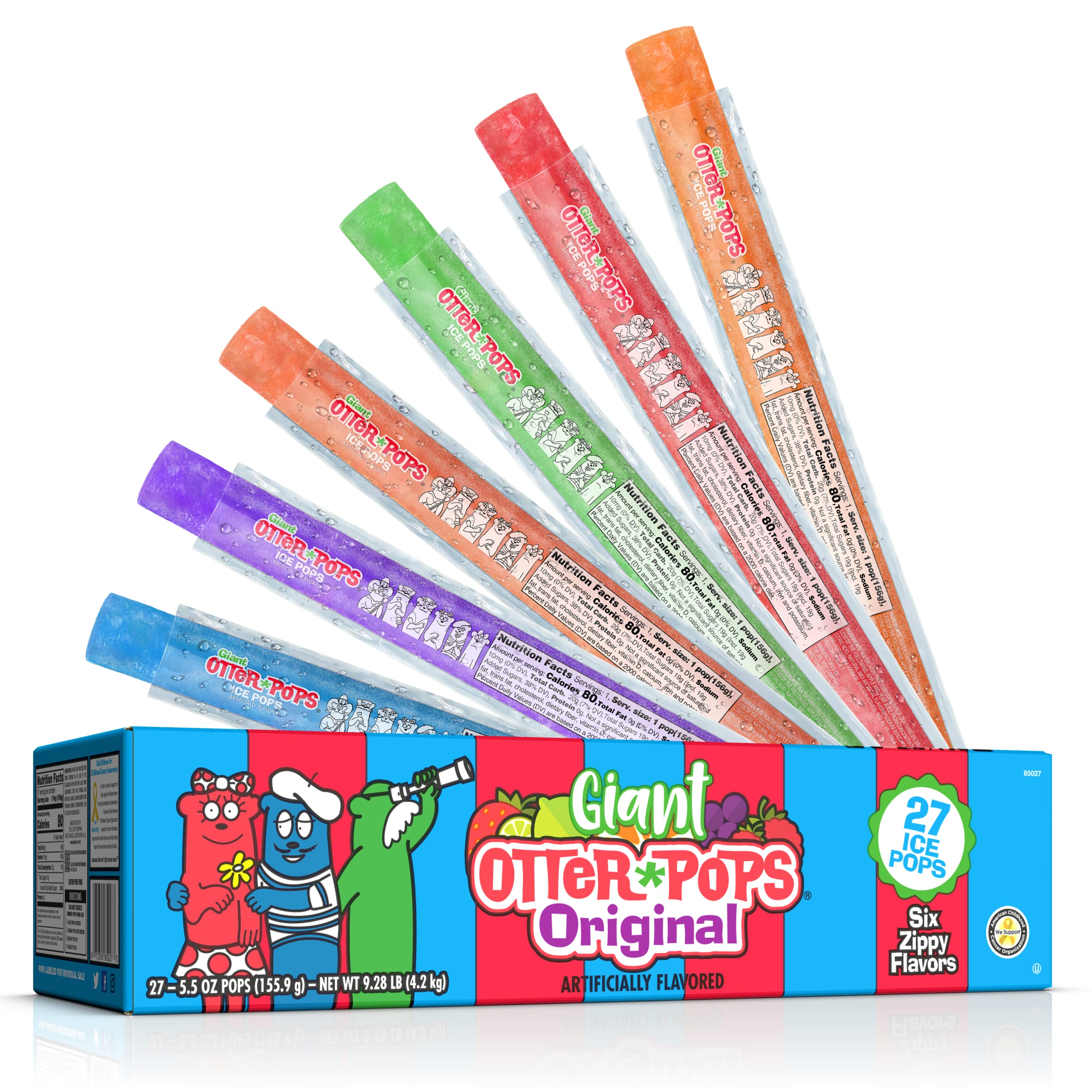 Otter Pops, Giant Original 5.5oz, 27 Ice Pops, Six Zippy Flavors