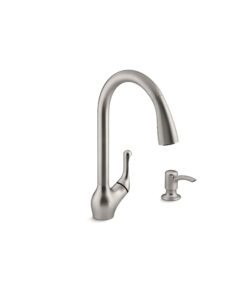 kohler r776-sd-vs barossa kitchen faucet with soap/lotion dispenser, vibrant stainless