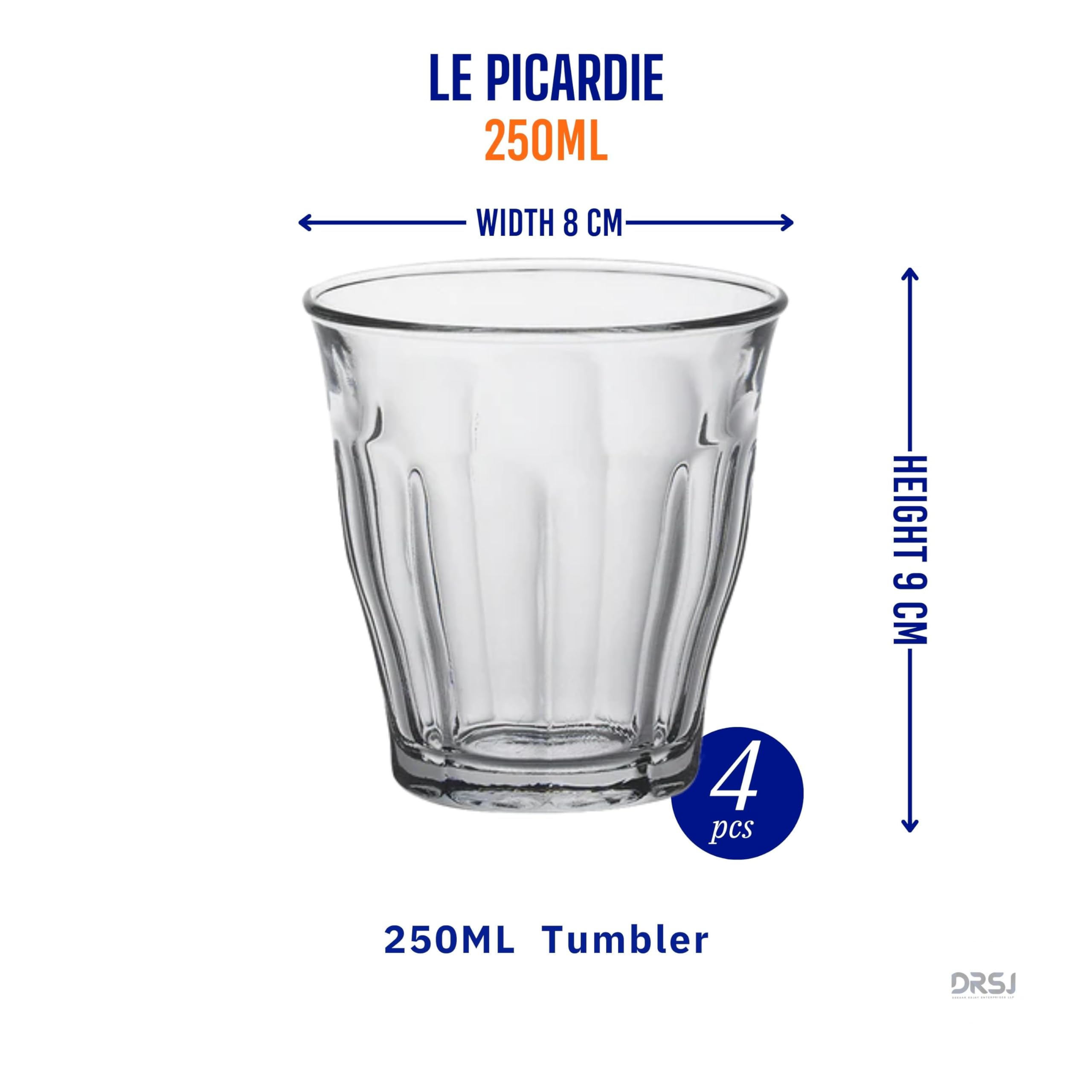 Duralex Picardie 1027AC04 Set of 4 Transparent Glass Tumblers, 25 cl