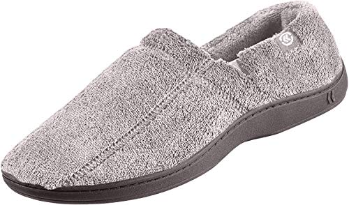 Isotoner Men's Microterry Slip On Slipper Flat Sandals, Charcoal, 9.5