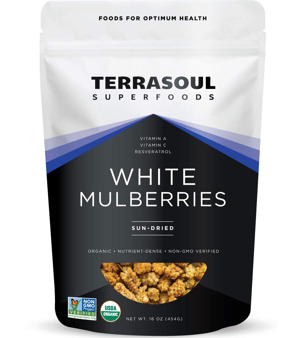 Terrasoul Superfoods Organic Sun-dried White Mulberries, 2 Lbs (Pack of 2), Sweet Superfood Snacking, Smoothie Booster, and Nutrient-Packed Yogurt Topping