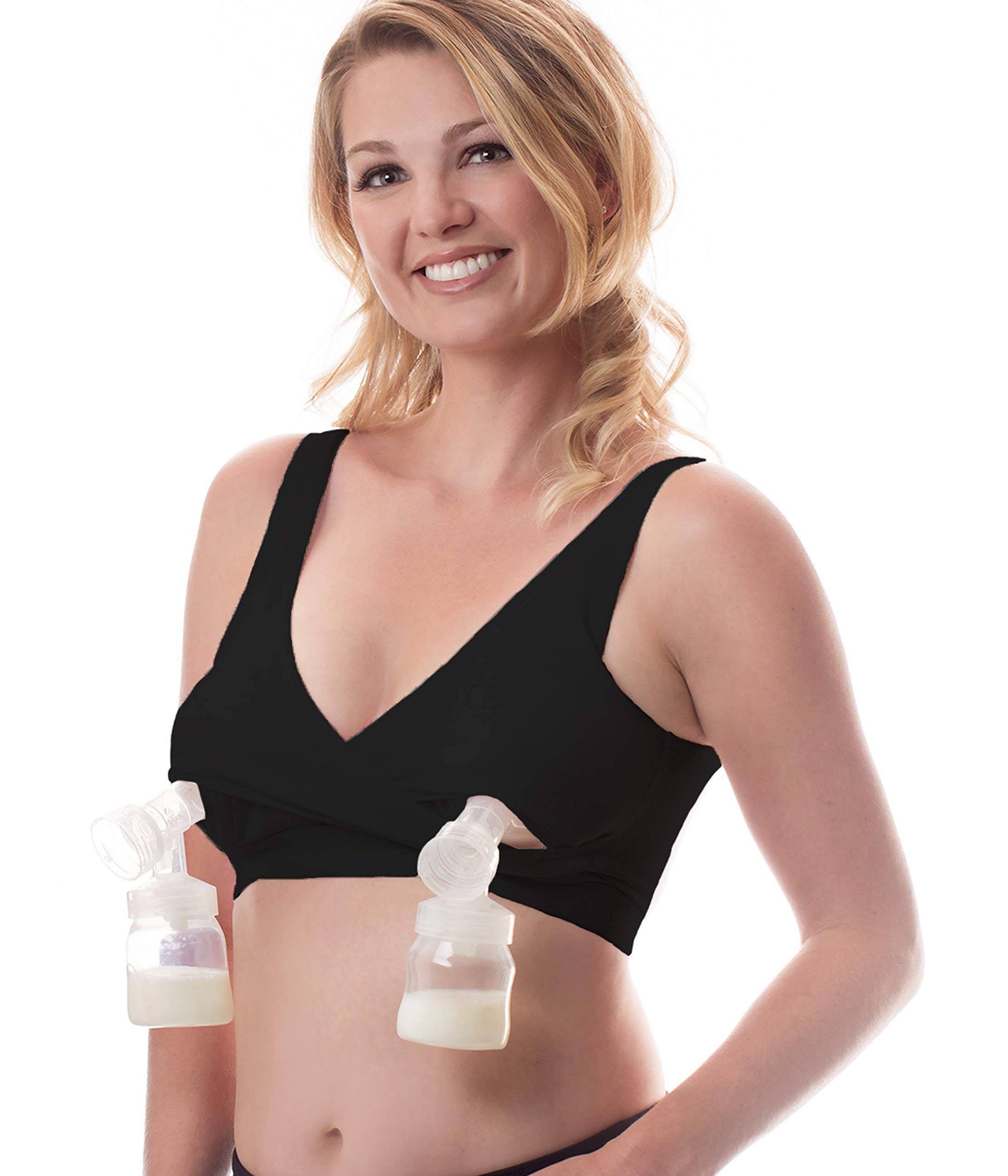 Rumina's Hands Free Classic Pump&Nurse Adjustable Pumping Bra for All Breast Pumps, Black M